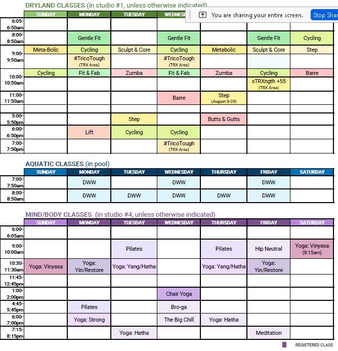 Group Fitness Schedule - Touchscreen | Trico Centre
